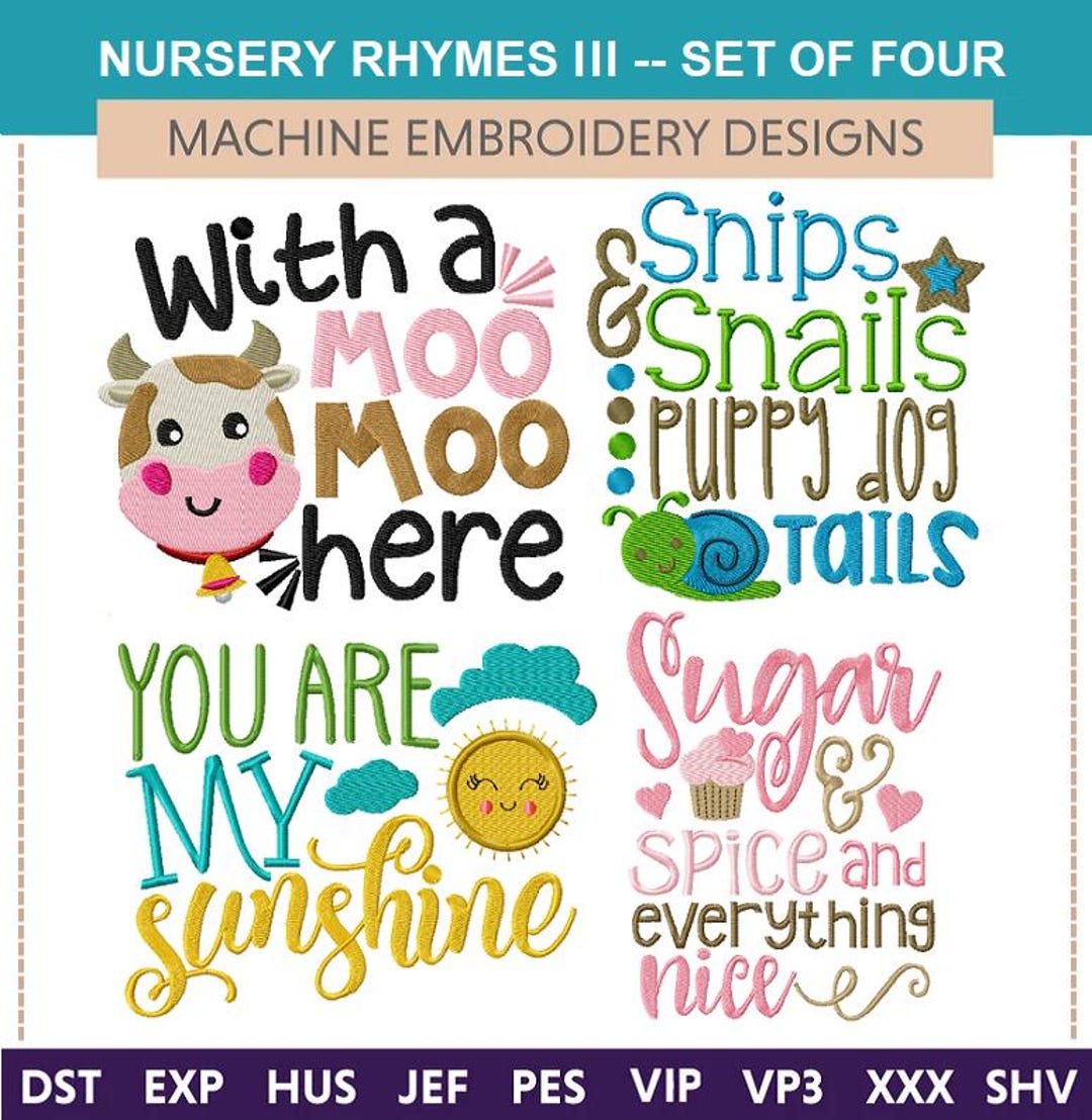 Nursery Rhymes Machine Embroidery Design (set of Four) - 5x7 & 6x10 - Etsy