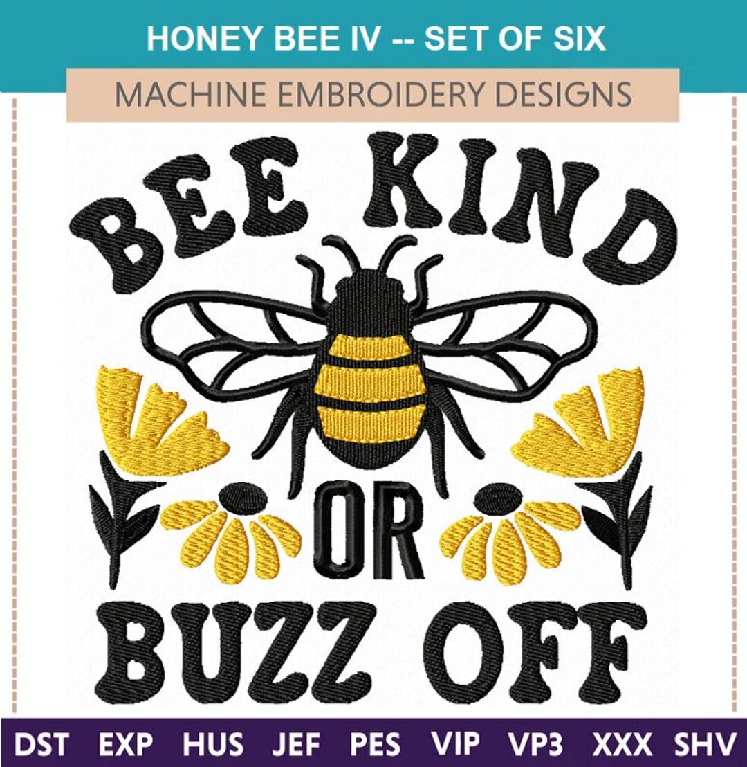 Honey Bee Machine Embroidery Designs: Set of Six (4x4, 5x7, 6x10 Hoops ...