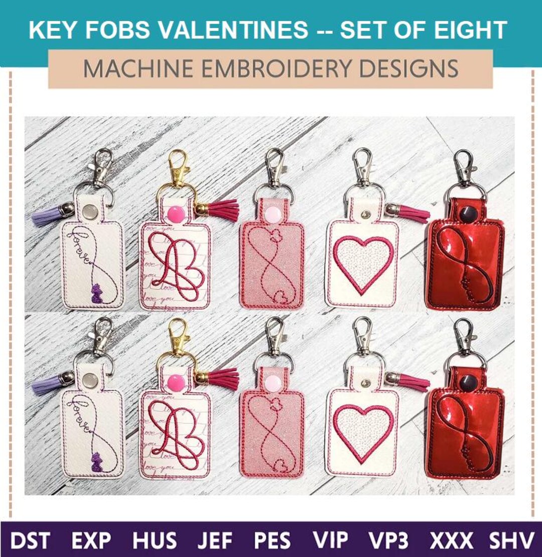 Valentines Key Fobs machine Embroidery Designs set of Five Car, Key ...