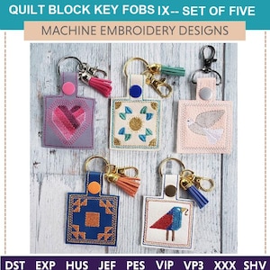 Quilt Block Key Fobs Machine Embroidery Design (set of Five) (4x4 Hoop ...
