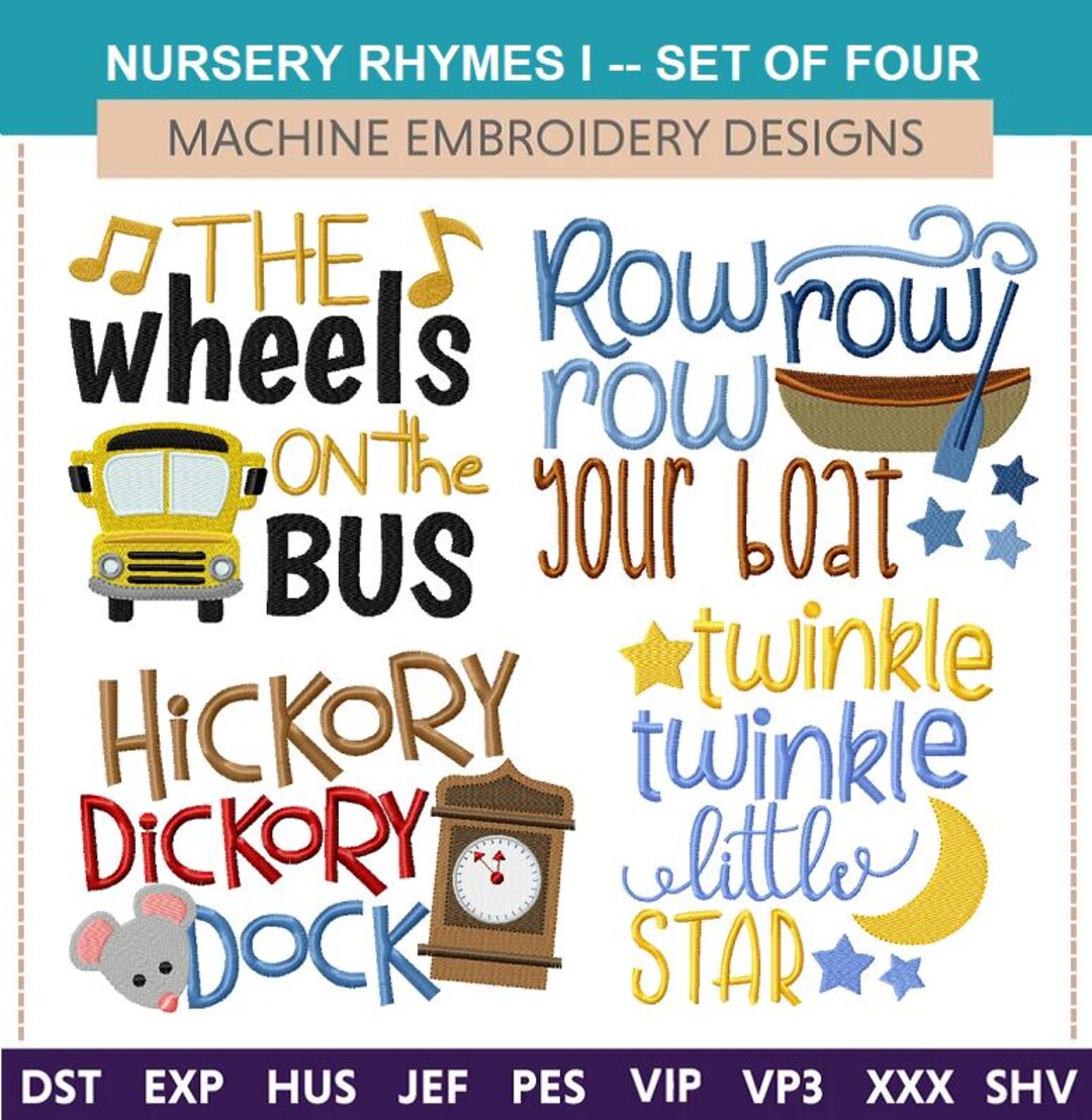 Nursery Rhymes I -- Machine Embroidery Design: Set of Four (4x4, 5x7 ...