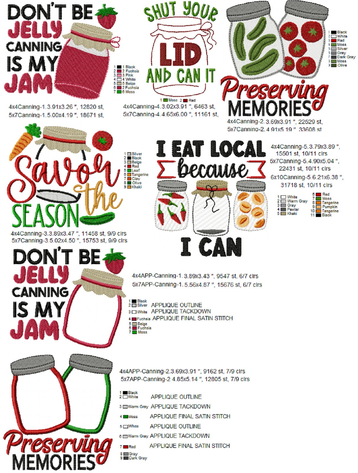 Canning Season I -- Machine Embroidery Designs: (4x4, 5x7) I Eat Local ...