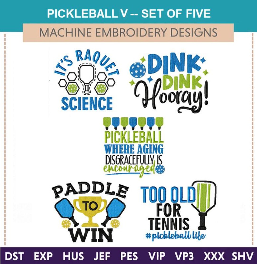 Pickle Ball V "machine Embroidery Designs" (set of Five) Designs, Dink ...