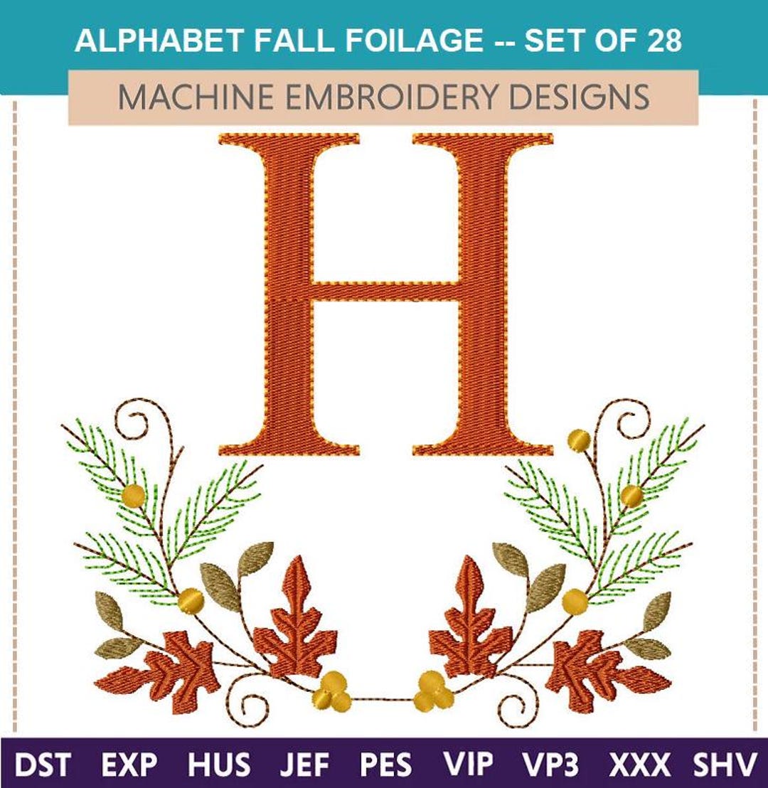 Alphabet Fall Foliage "machine Embroidery Designs" (set of 26 Letters ...