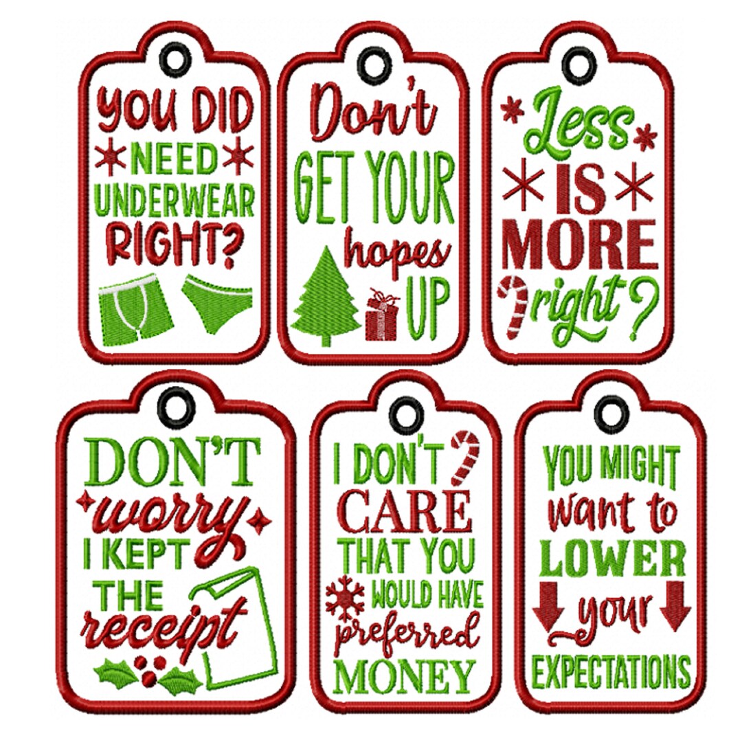 Funny Holiday Gift Tags II machine Embroidery Designs full Set of Six ...
