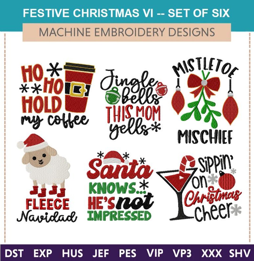 Festive Christmas VI "machine Embroidery Designs" (set of Six) Cocoa ...