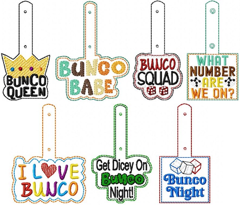 Bunco Key Fob Machine Embroidery Designs: Set of 7 (4x4 Hoop, Digital ...