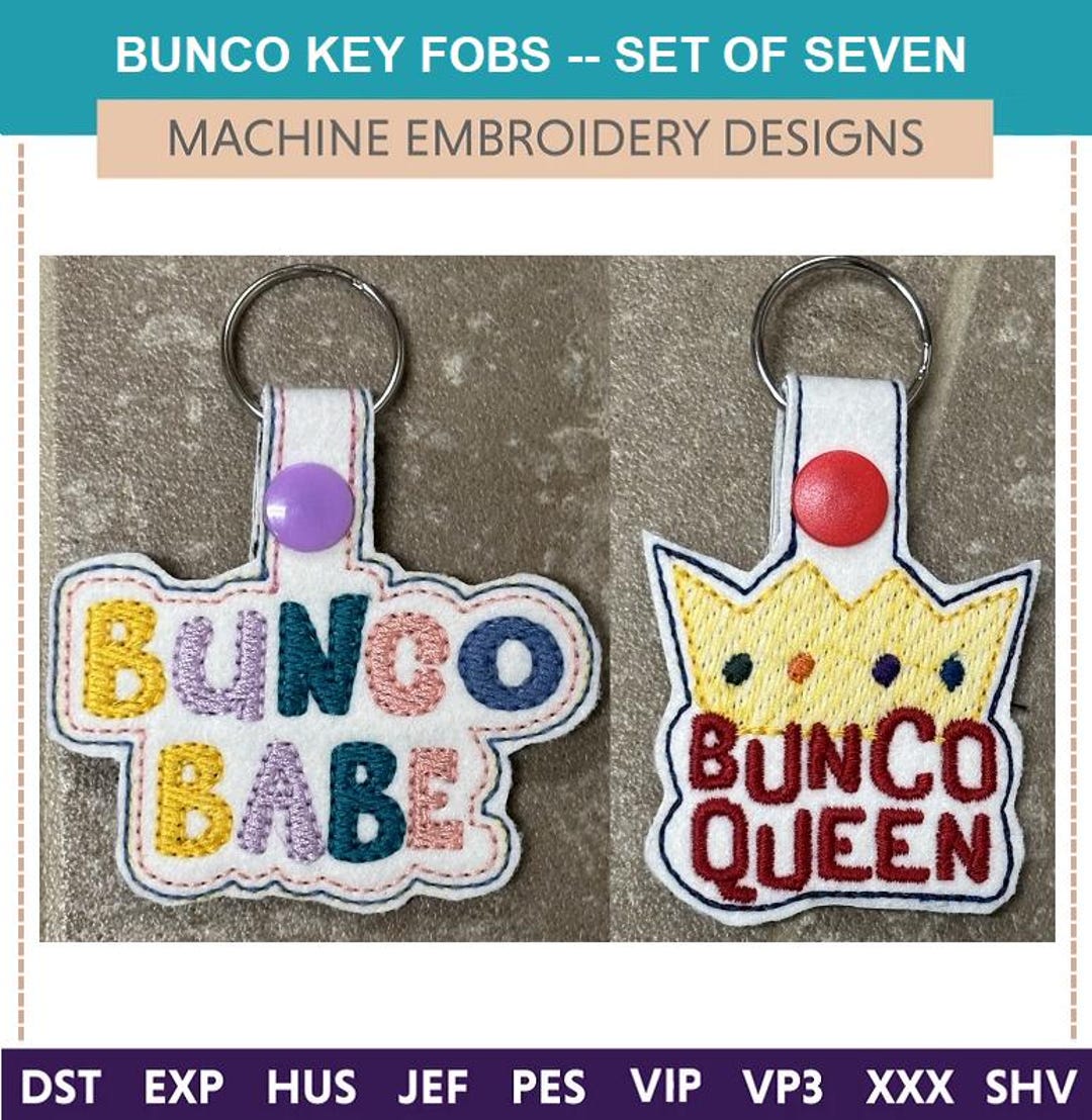 Bunco Key Fob Machine Embroidery Designs: Set of 7 (4x4 Hoop, Digital ...