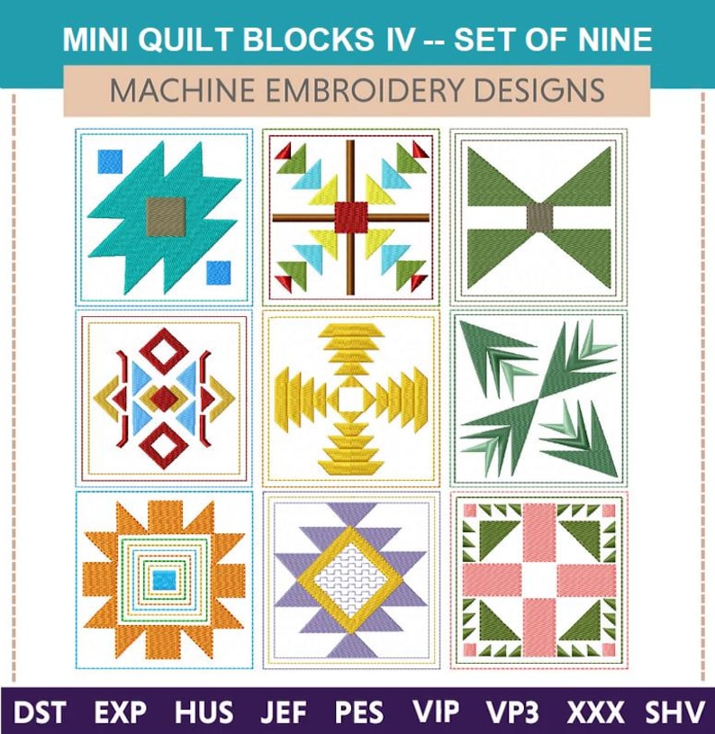 Mini Quilt Blocks IV Machine Embroidery Design: Set of Nine (2x2, 3x3 ...