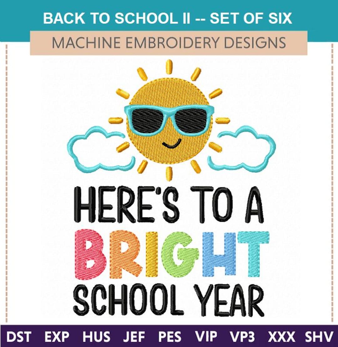 Back to School Machine Embroidery Designs: Set of Six (4x4 & 5x7 Hoop ...