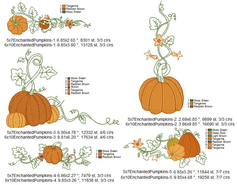 Enchanted Pumpkins Machine Embroidery Designs: Set of Five (digital ...