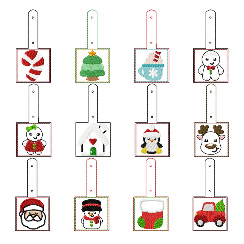 Christmas Key Fobs Machine Embroidery Designs: Set of 12 (4x4 Hoop) - Etsy