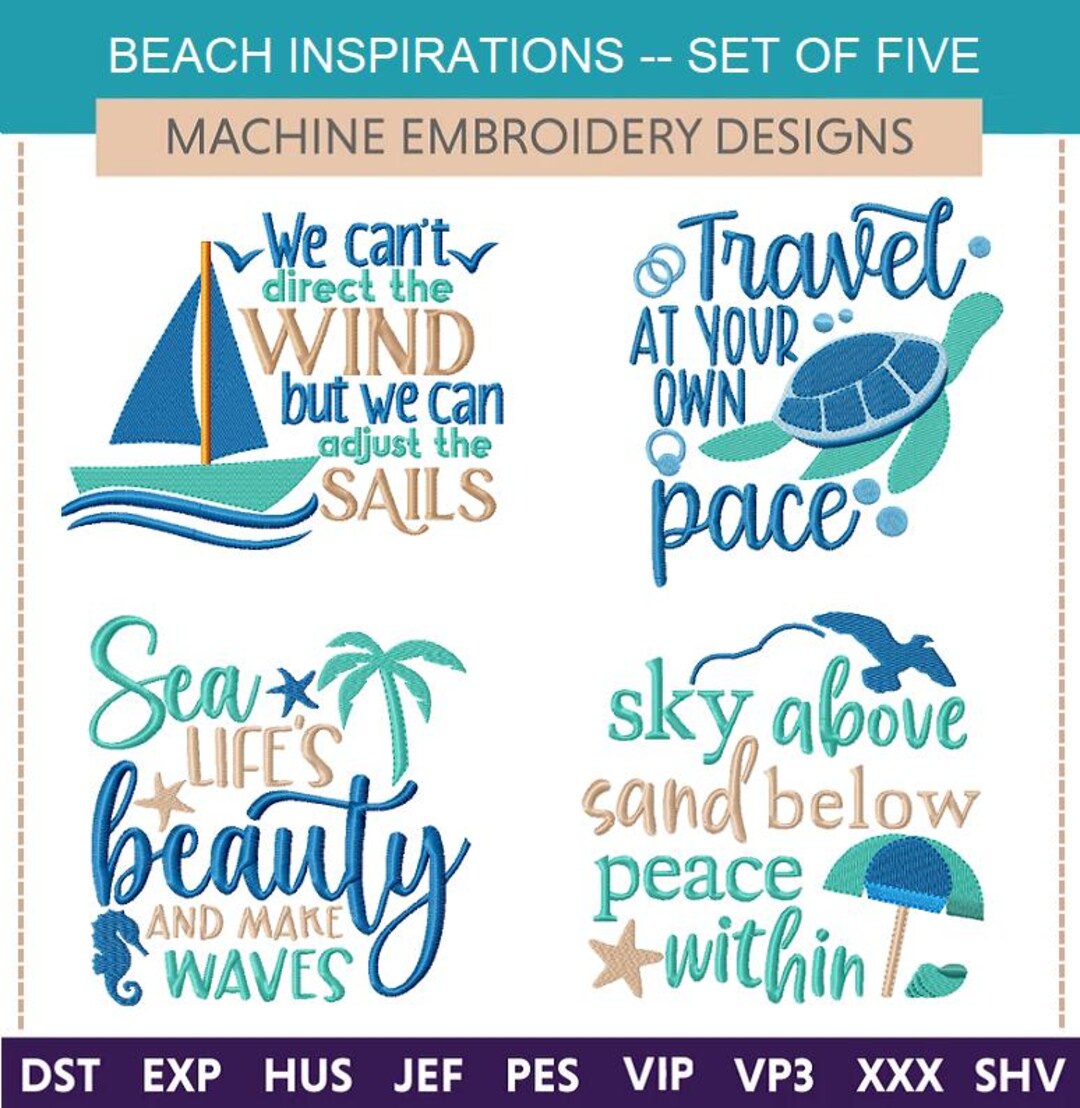 Beach Inspirations Machine Embroidery Designs: Summer Set of Five - Etsy