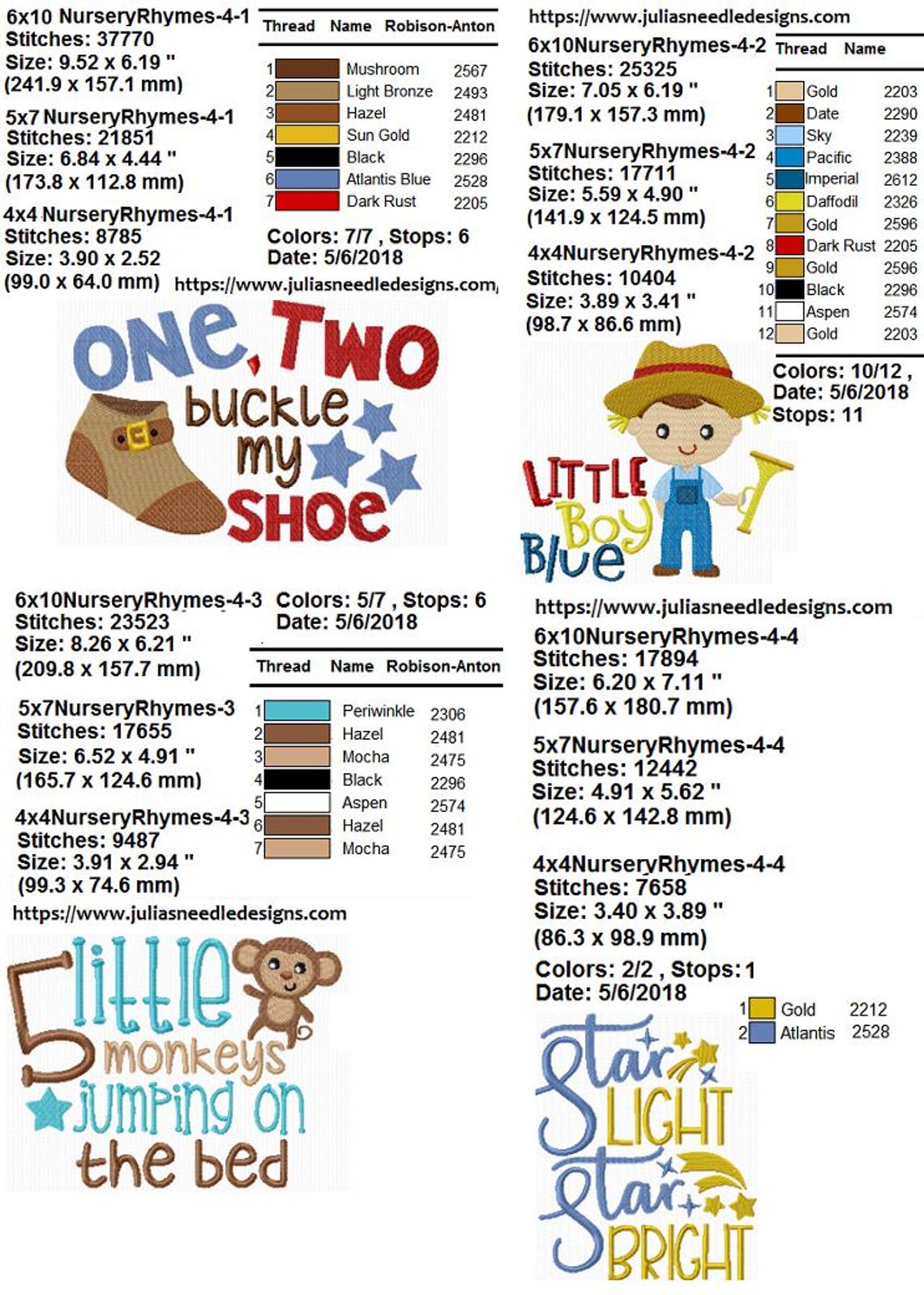 Nursery Rhymes IV -- Machine Embroidery Design: Set of Four (4x4, 5x7 ...