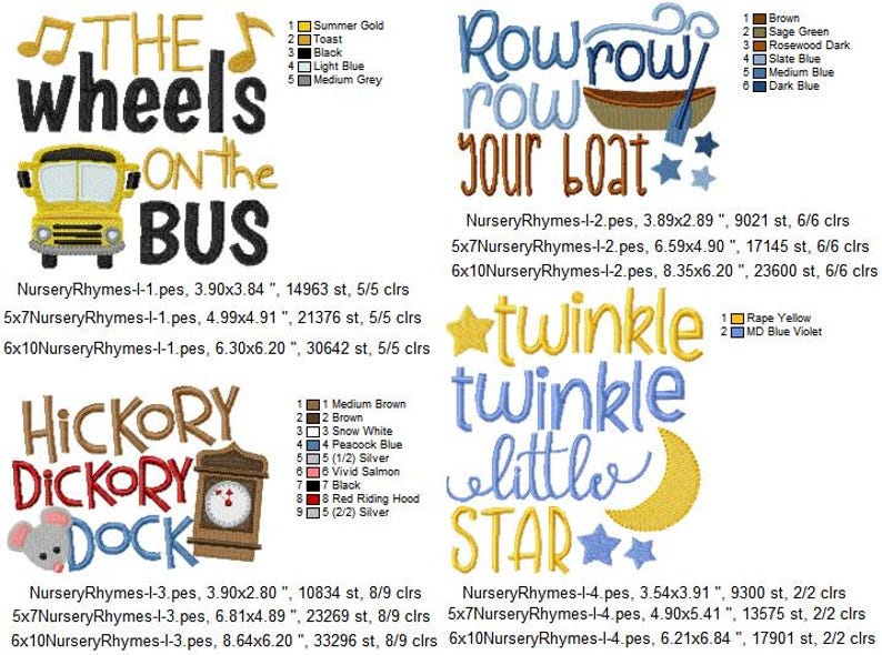 Nursery Rhymes I -- Machine Embroidery Design: Set of Four (4x4, 5x7 ...