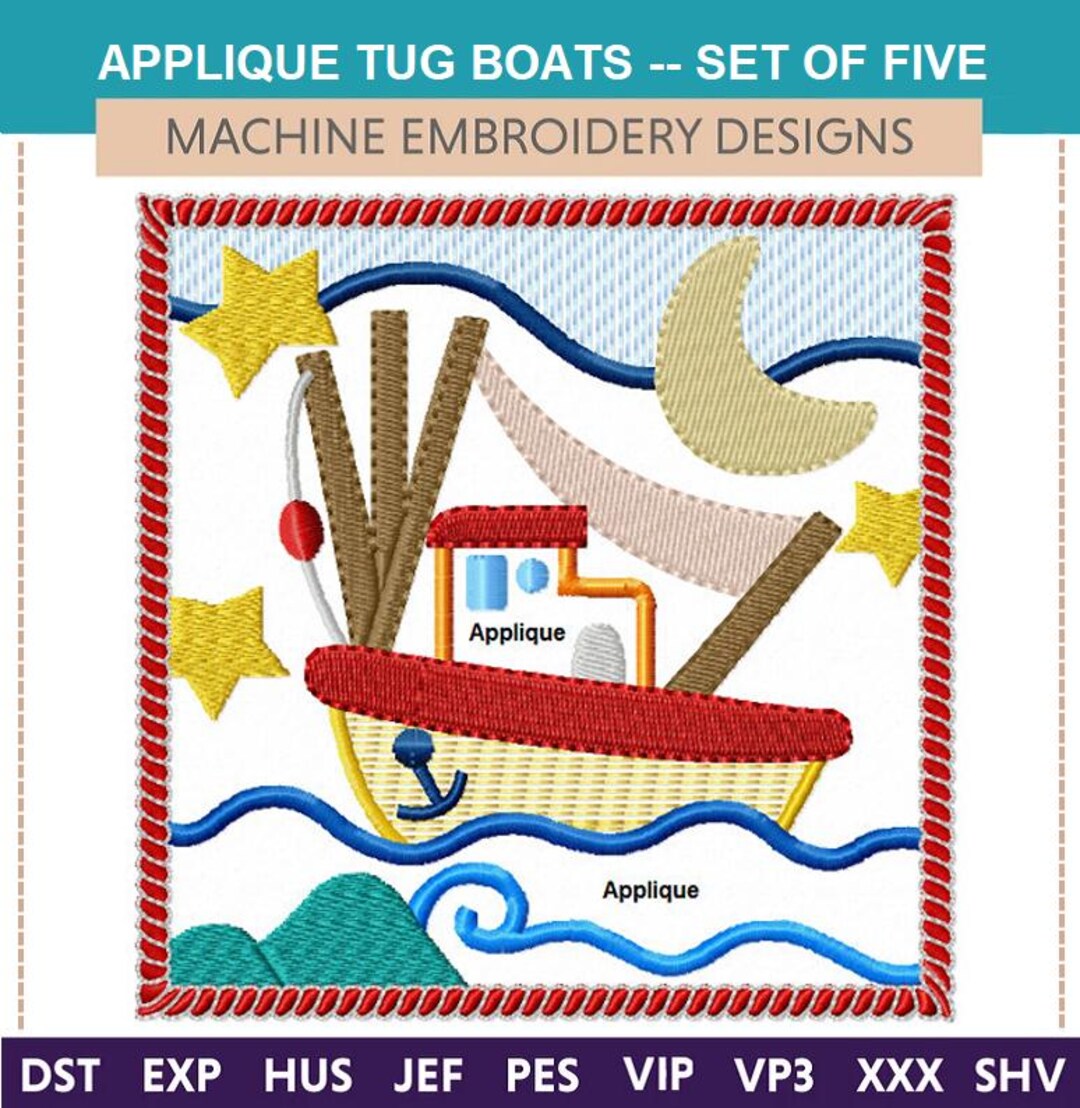 Applique Tug Boat Machine Embroidery Designs (4x4 & 5x7) - Etsy