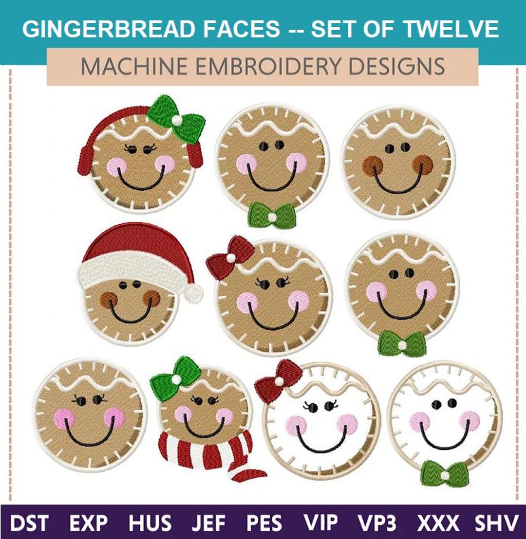 Gingerbread Faces "machine Embroidery Designs" (set of Eight) Santa ...