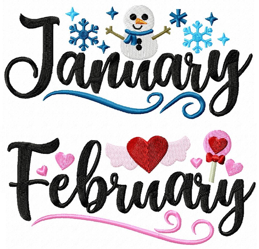 Calendar Months I -- Machine Embroidery Designs: Set of Twelve (4x4 ...