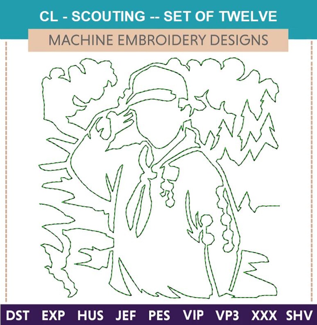 Continuous Line Scouting "machine Embroidery Designs" (set of Twelve ...