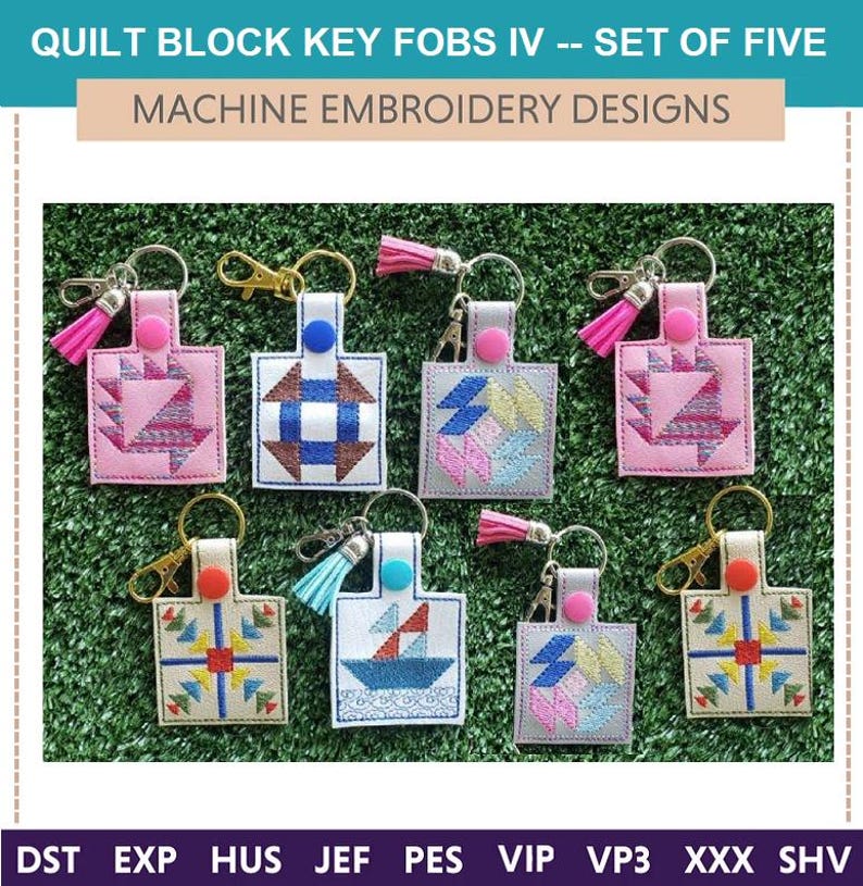 Quilt Block Key Fobs IV – Machine Embroidery Designs (set of Five) - Etsy