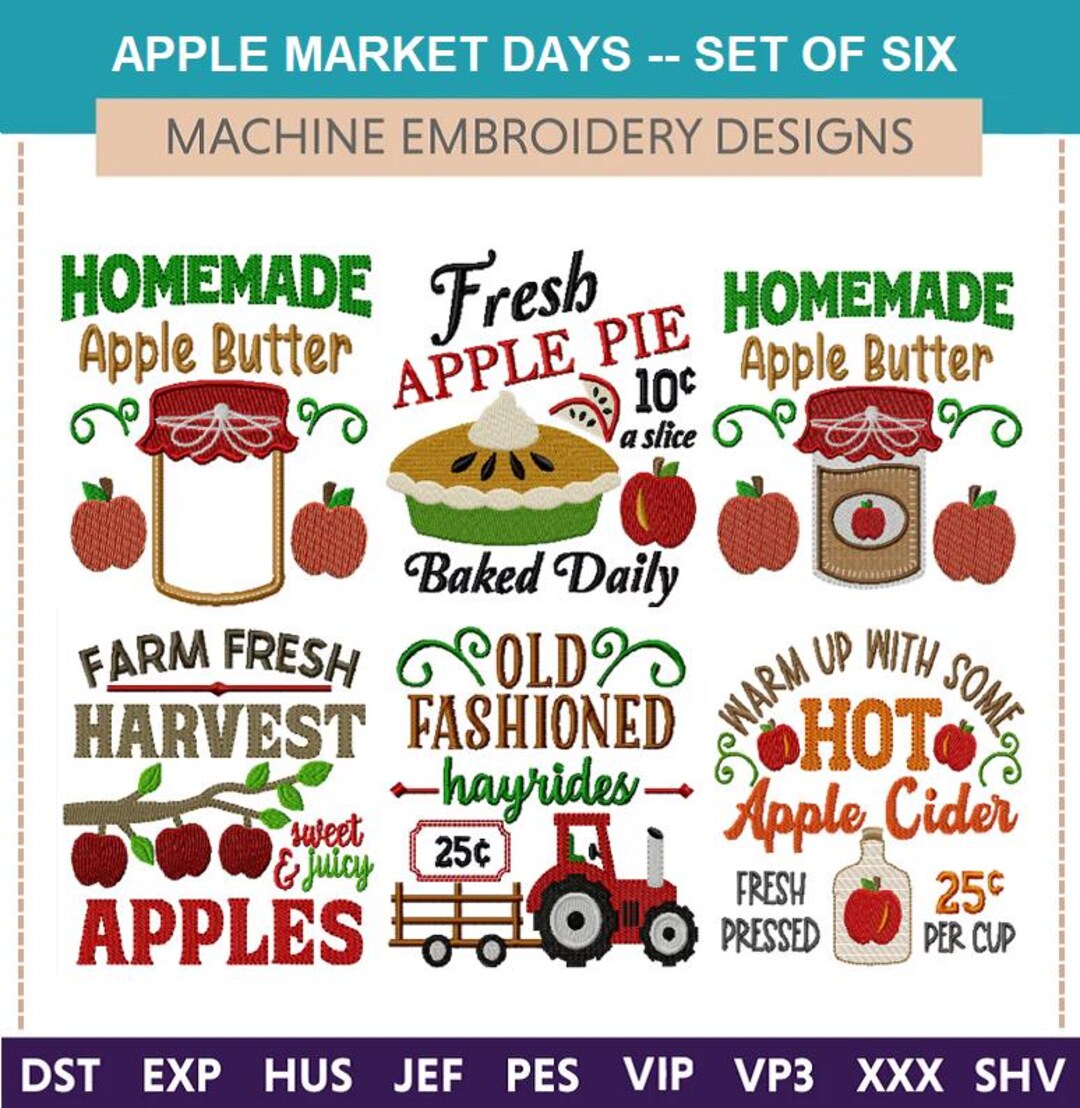 Apple Market Days "machine Embroidery Designs" (full Set OF Six ...