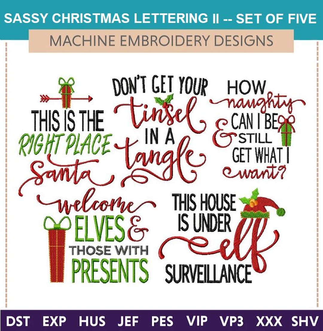 Sassy Christmas Lettering II "machine Embroidery Designs" (set of Five ...
