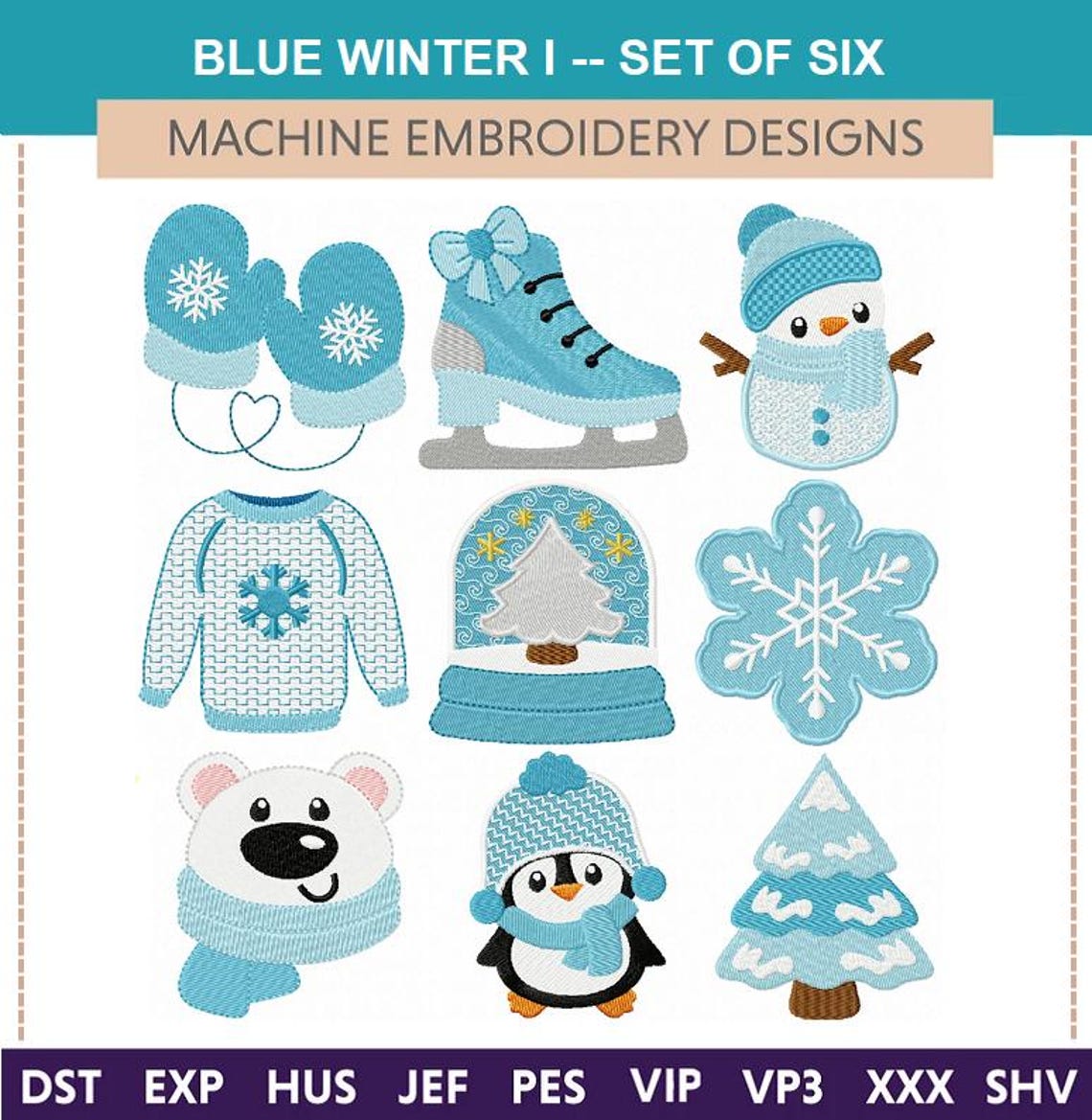 Blue Winter Machine Embroidery Designs: Christmas Set (PES, HUS, DST ...