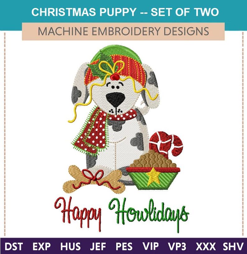 Christmas Puppy "machine Embroidery Designs" (set of Two) Bark, Holiday ...