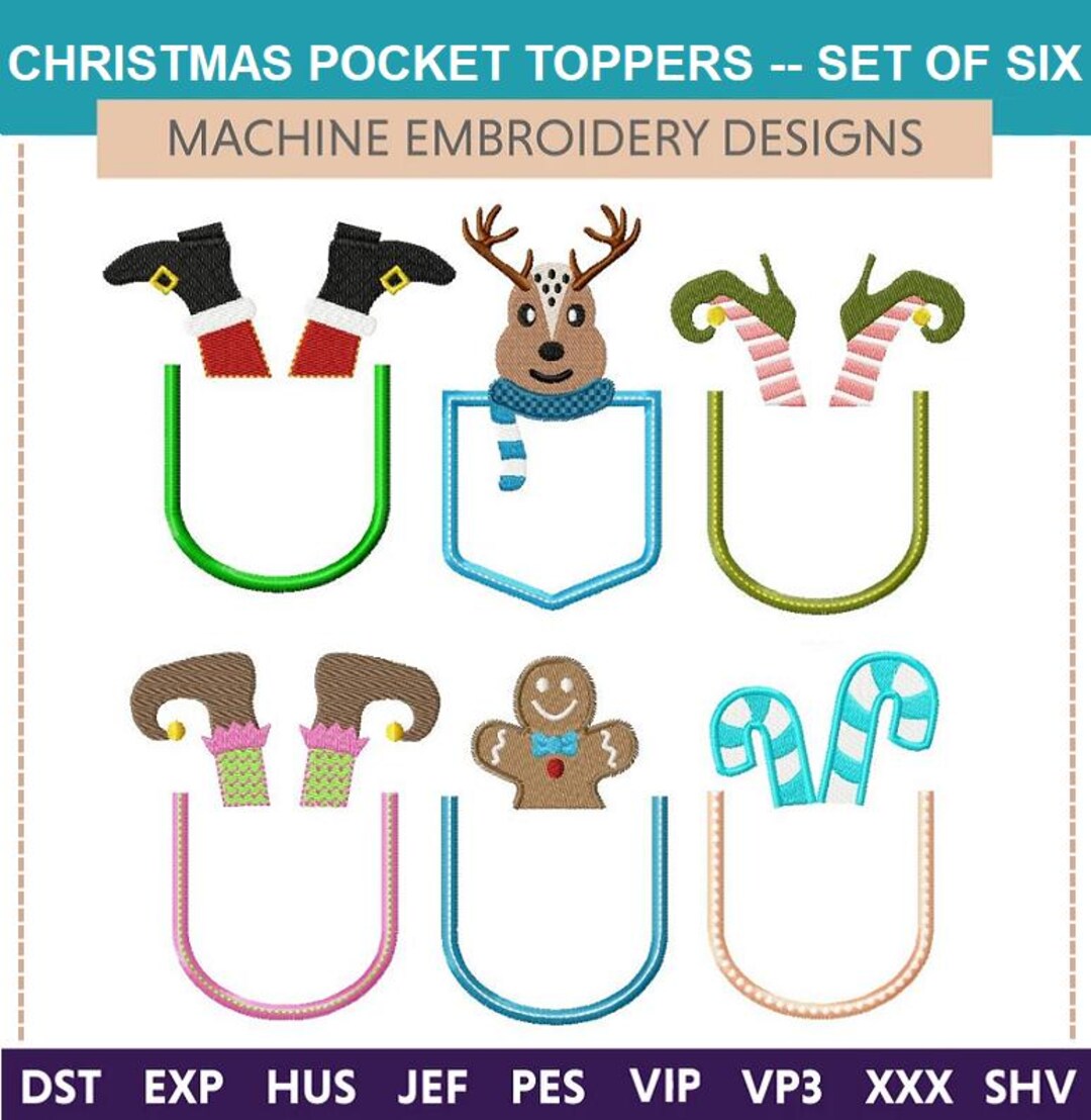 Christmas Pocket Toppers -- Machine Embroidery Designs (set of 6 ...
