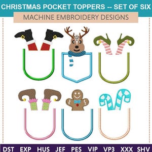 Christmas Pocket Toppers -- Machine Embroidery Designs (set of 6 ...