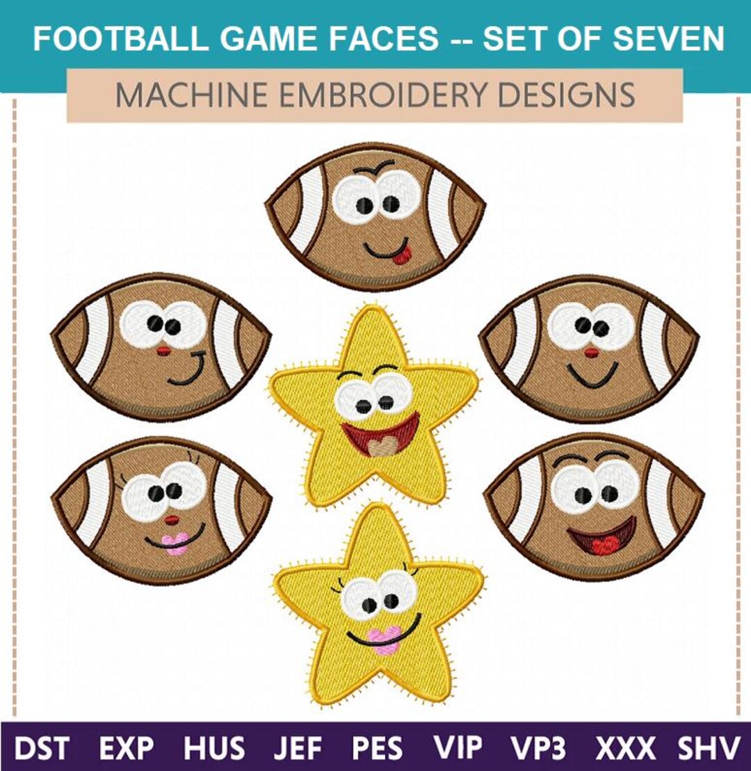 Football Game Faces Machine Embroidery Design (set of 7) - Etsy