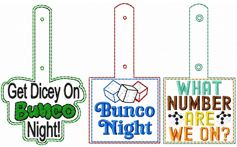 Bunco Key Fob Machine Embroidery Designs: Set of 7 (4x4 Hoop, Digital ...