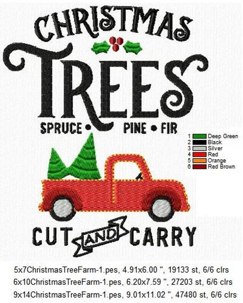 Vintage Red Truck Christmas Tree Farm Machine Embroidery Design ...