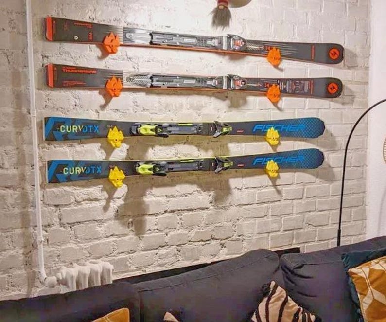 Wall Mount for Skis Display & Storage With Hooks, 4 Pack Set - Etsy
