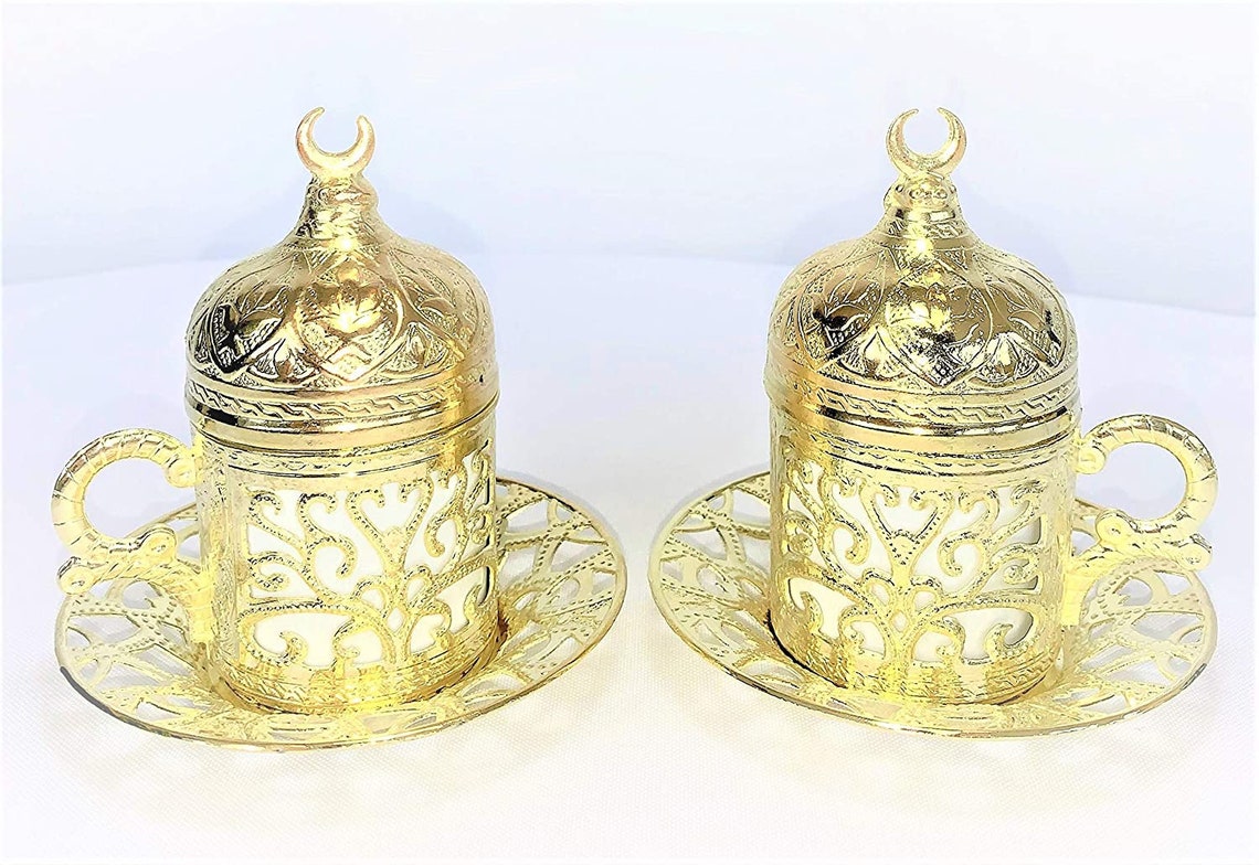 Turkish Gold Coffee Set Gift With 1 Zamak Tray 2 Coffee Cups - Etsy