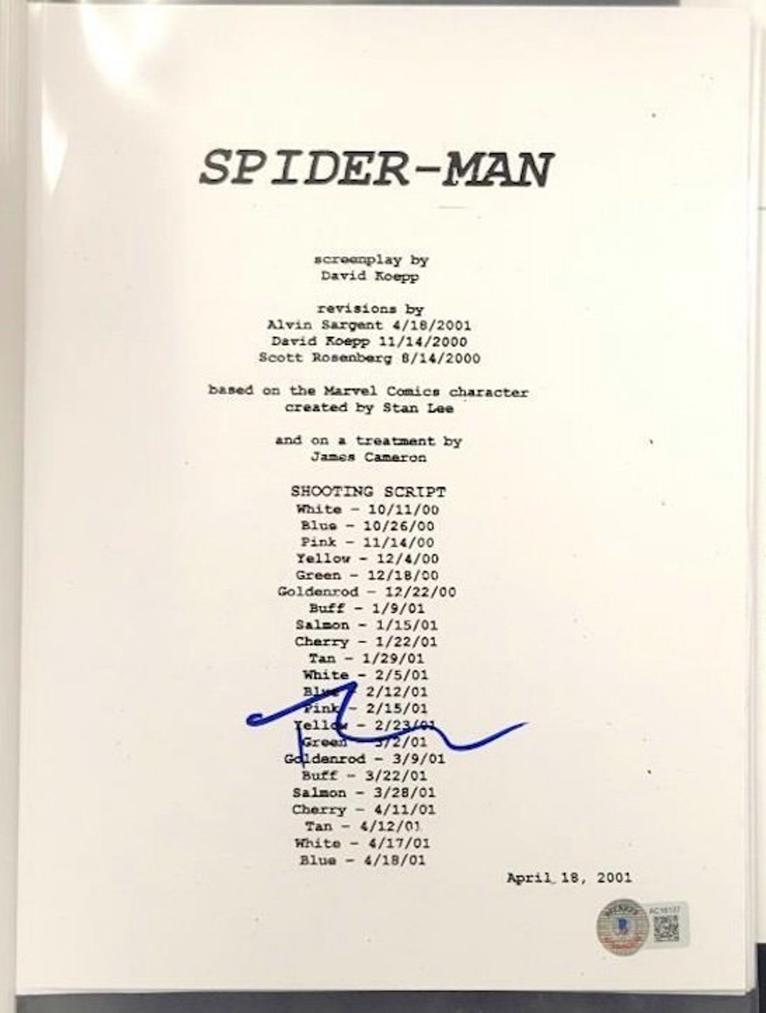 Tobey Maguire Autographed Signed Spider-man Full Movie Script Beckett ...