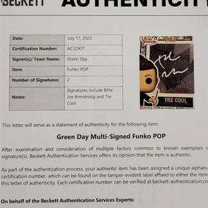 Billie Joe Armstrong & Tre Cool Autographed Signed Green Day Funko Pop ...