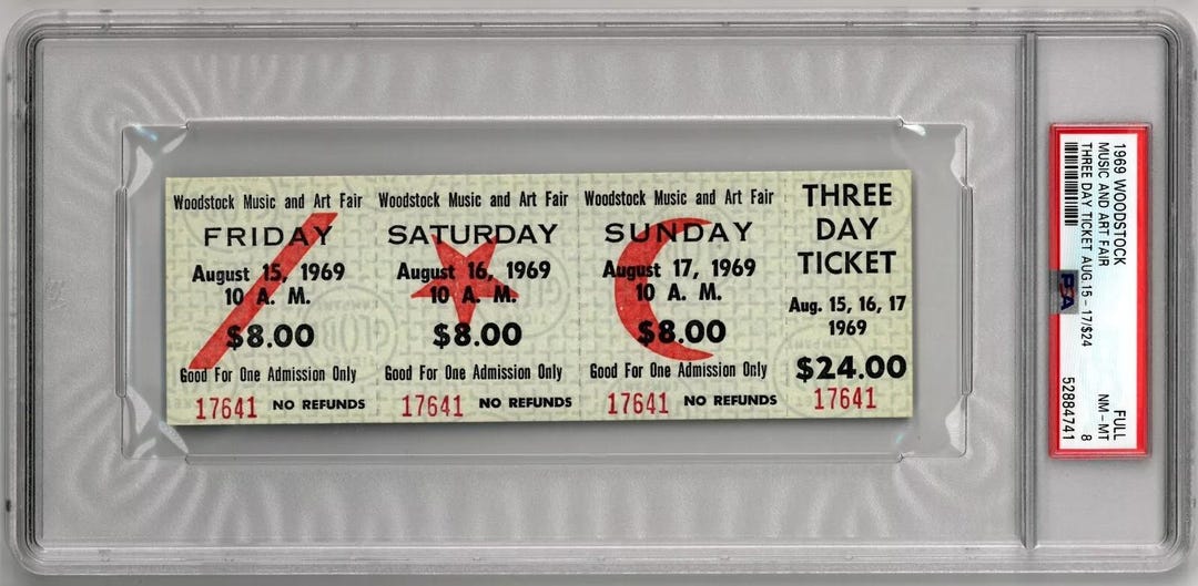 Vintage 1969 Woodstock 3-day Ticket Graded PSA - Etsy
