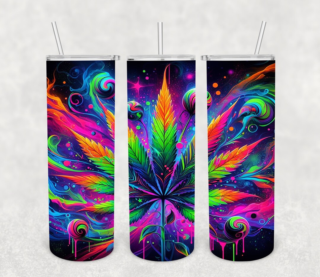 Neon Psychedelic 420 Leaf- Full Page 20 Oz Skinny Sublimation Design ...