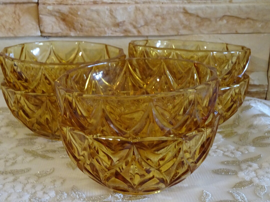 AMBER CUT GLASS Bowls 4 3/4 Set of 6-tiara Glass Luster - Etsy