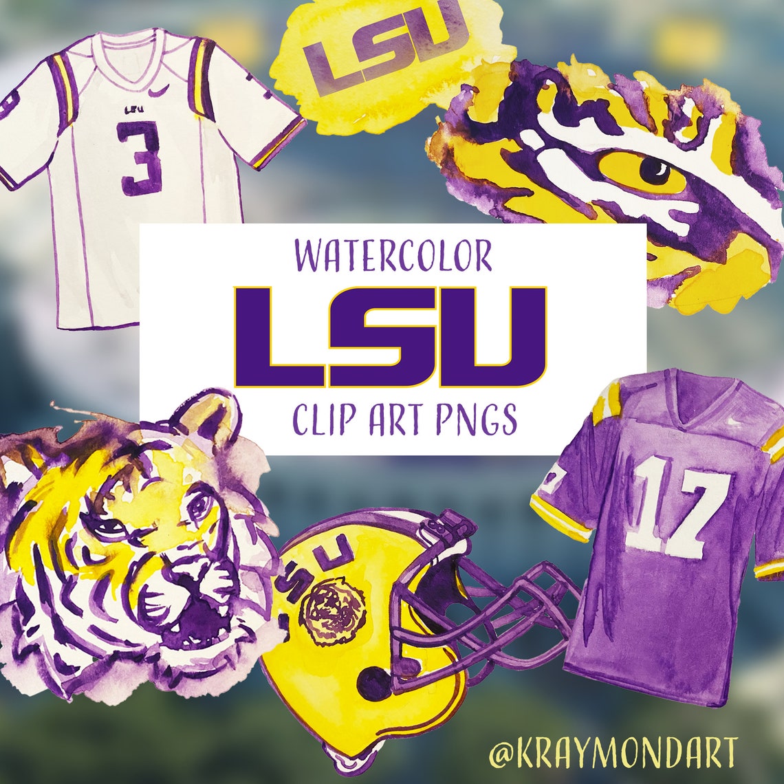 LSU Watercolor Illustrations Digital Printable Clipart 300 Dpi PNG ...