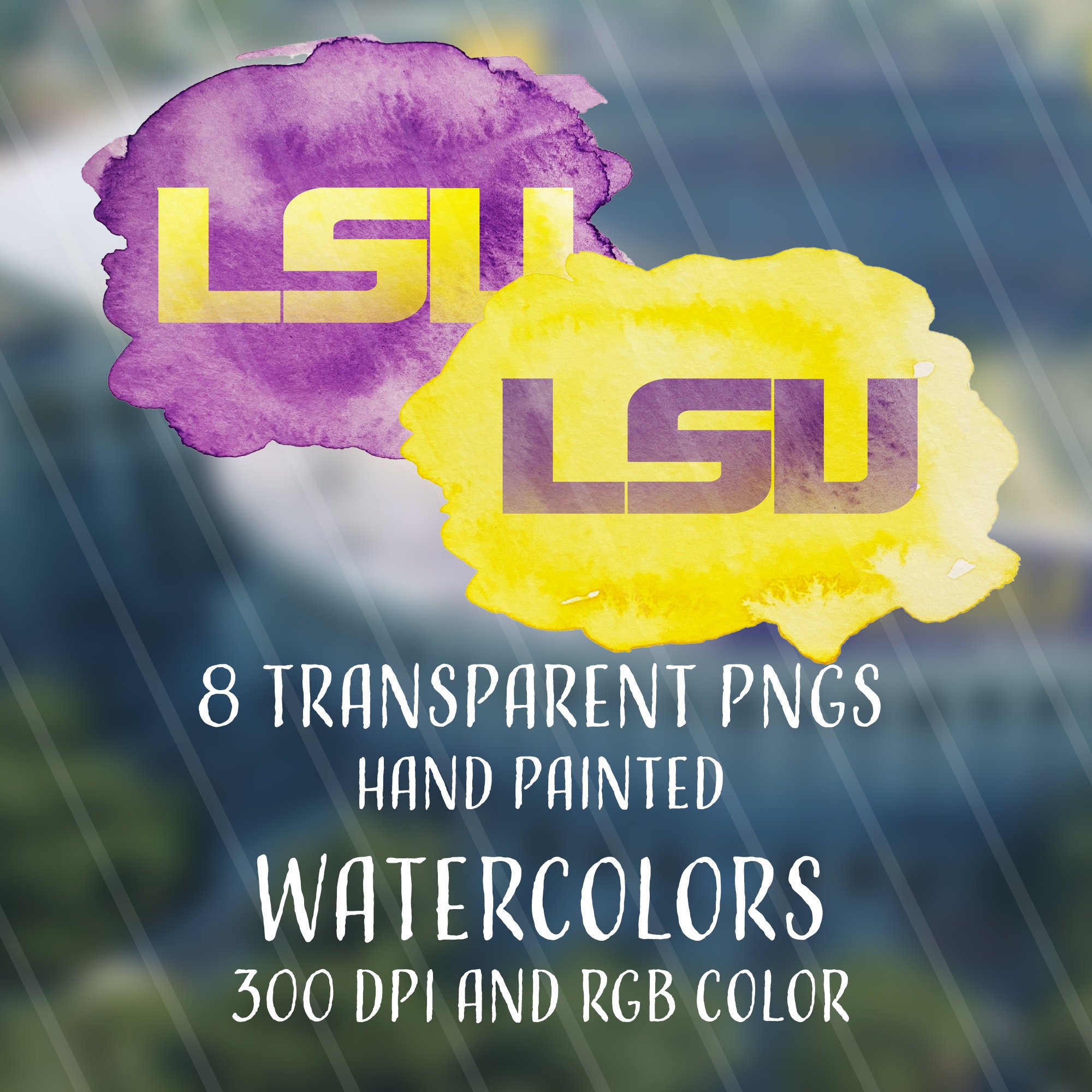 LSU Watercolor Illustrations Digital Printable Clipart 300 Dpi PNG ...