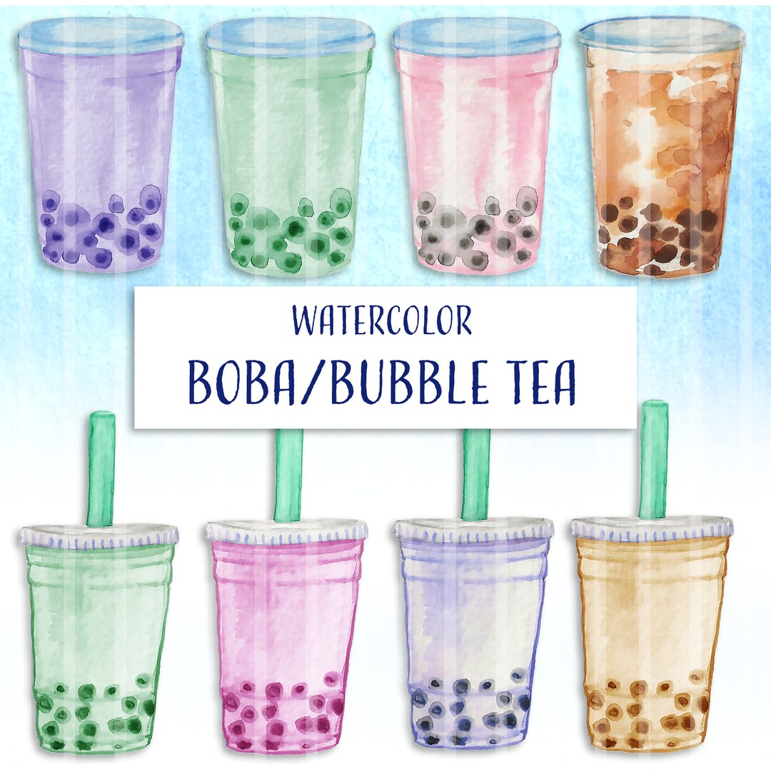 Watercolor Boba/bubble Tea - Digital Printable Clip Art - 300 Dpi PNG ...