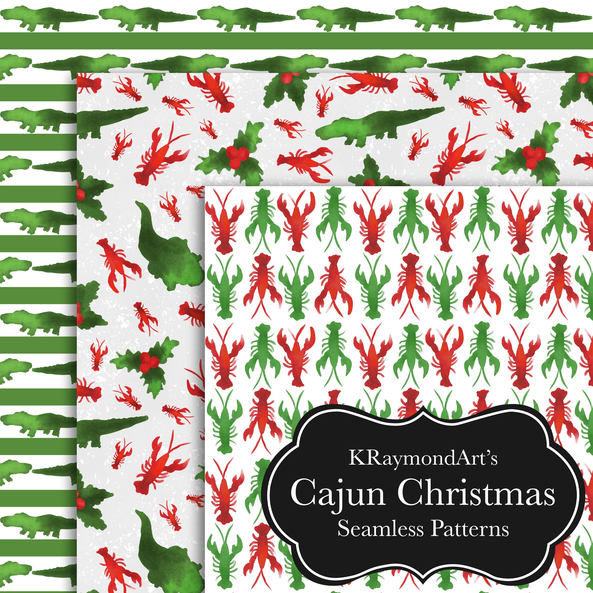 Louisiana Cajun Christmas Seamless Pattern & Elements - Digital Paper ...