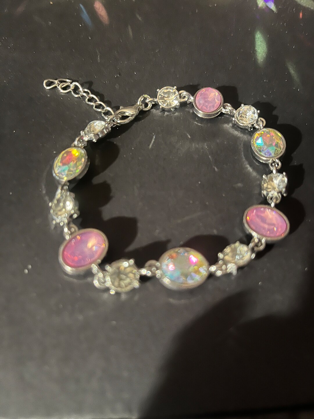 Silver Chain With Pink and Irridescent Stones - Etsy