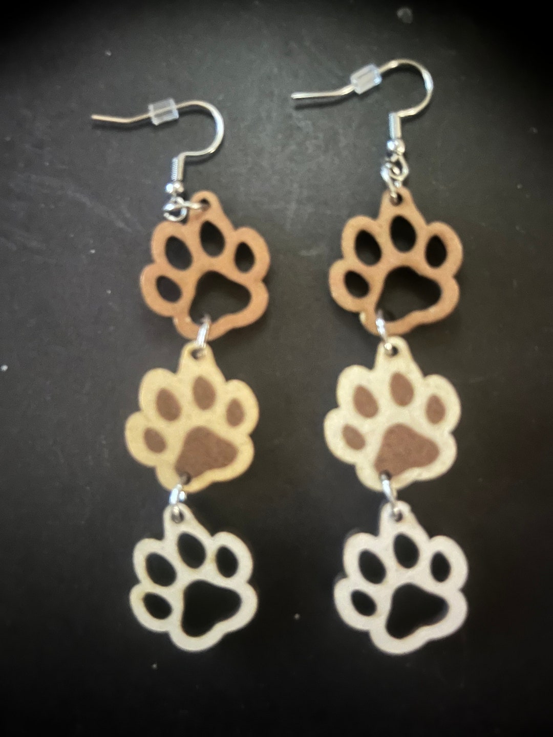 Wood Triple Dangle Paw Prints - Etsy