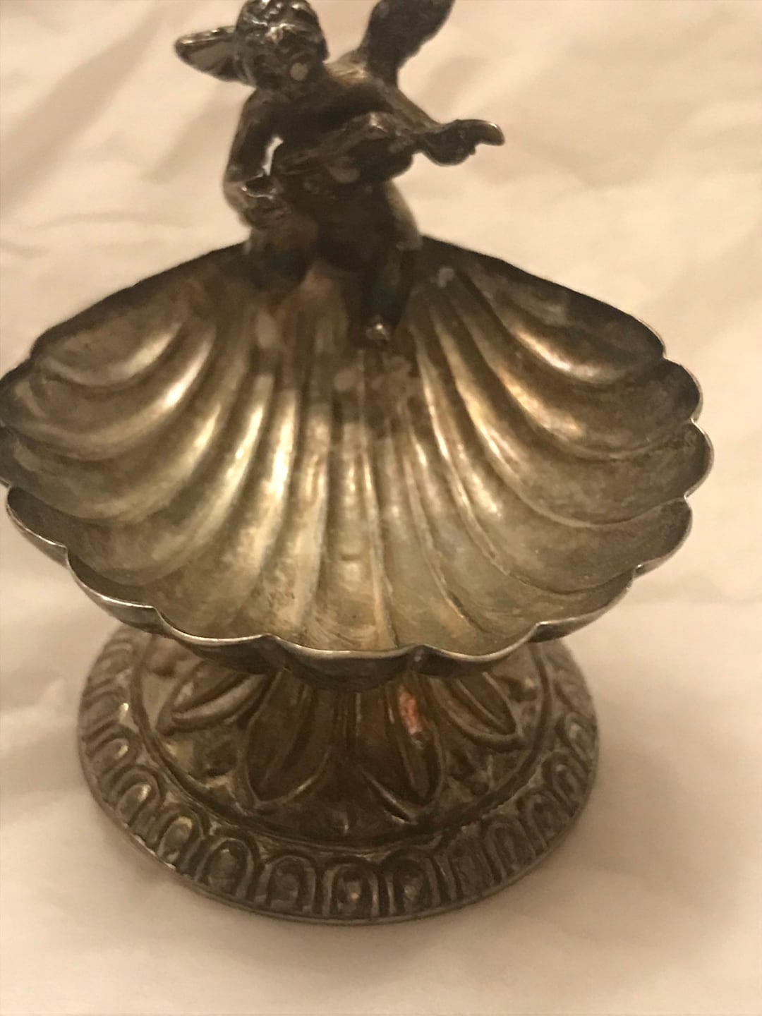 Sterling Cherub Shell Salt Cellar. Cherub With Musical Instrument. - Etsy