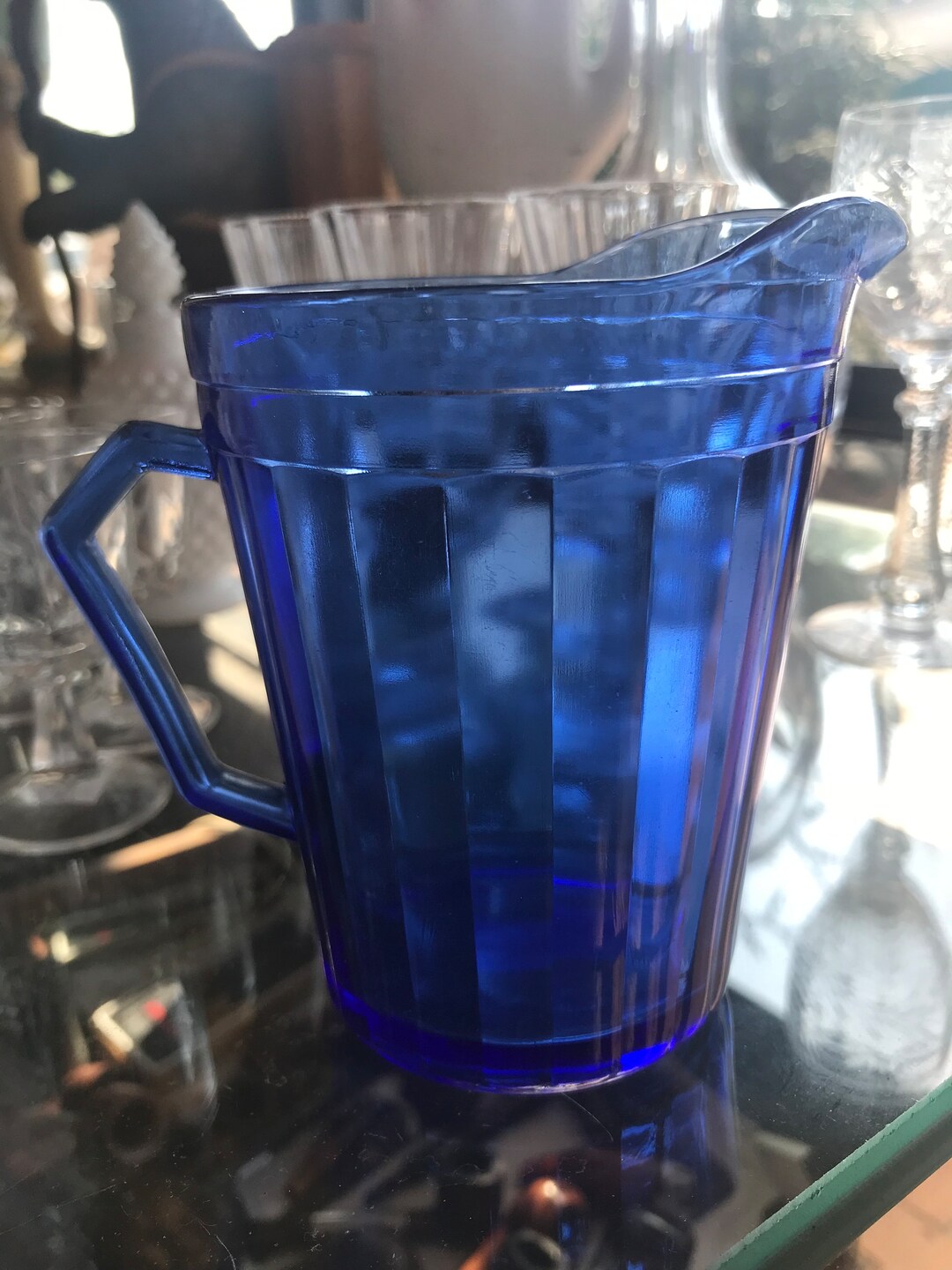 Beautiful Blue Depression Glass Small Pitcher. Free Shipping. Good ...
