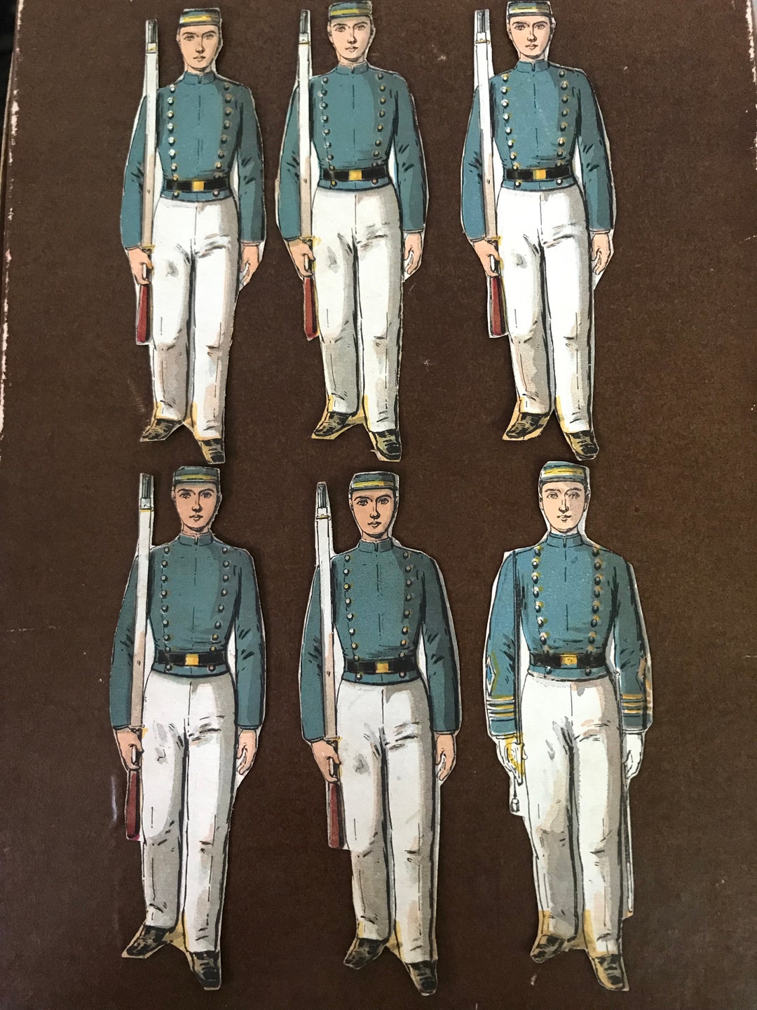 6 Original Victorian Paper Doll Soldiers. 5 With Rifles and 1 With A ...