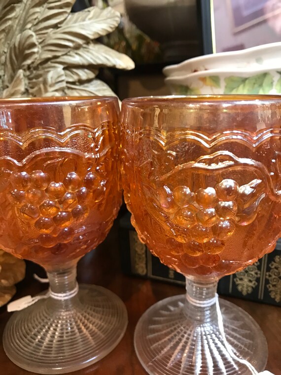 2 Vintage Carnival Glass Goblets/wine Glasses. Excellent | Etsy
